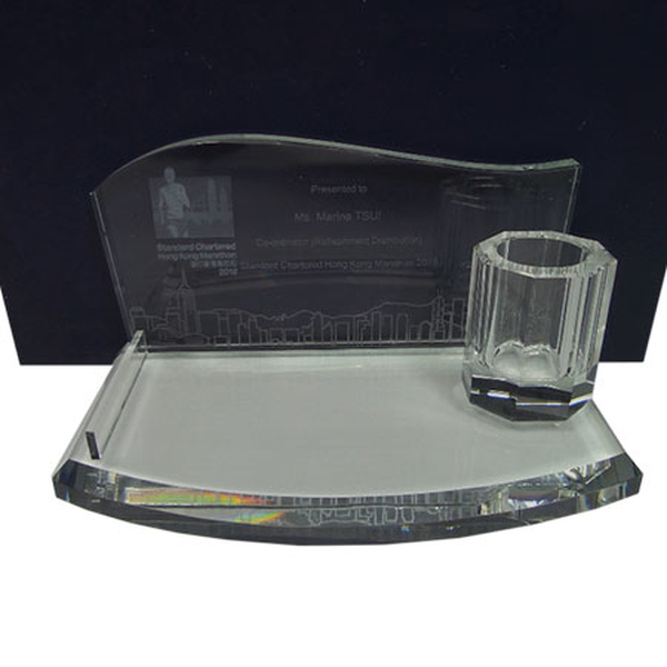 Crystal Paperweight with Pen Holder - Medals Award