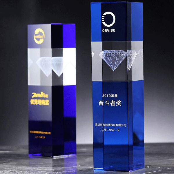 Diamond Square Pillar Crystal Trophy - Medals Award
