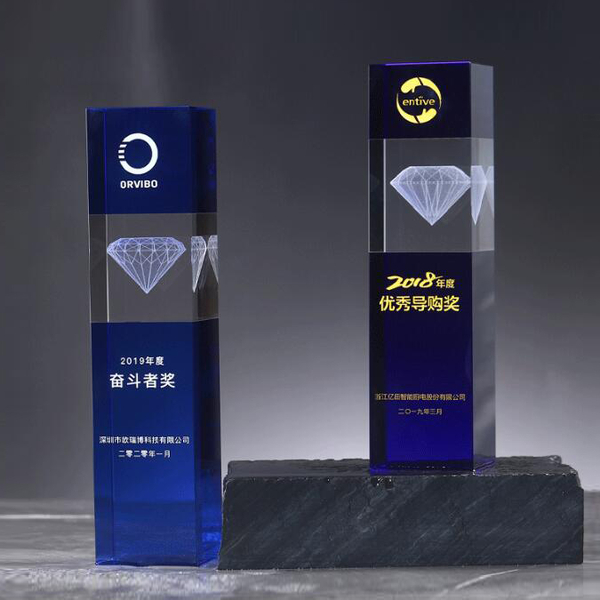 Diamond Square Pillar Crystal Trophy - Medals Award