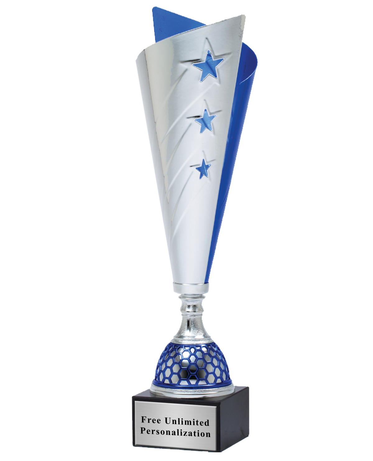 Silver And Blue Star Banner Cup Trophy - Medals Award