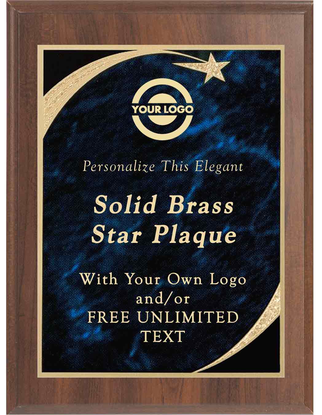 Laser Engraved Premium Sweeping Star Plaque - Blue - Medals Award