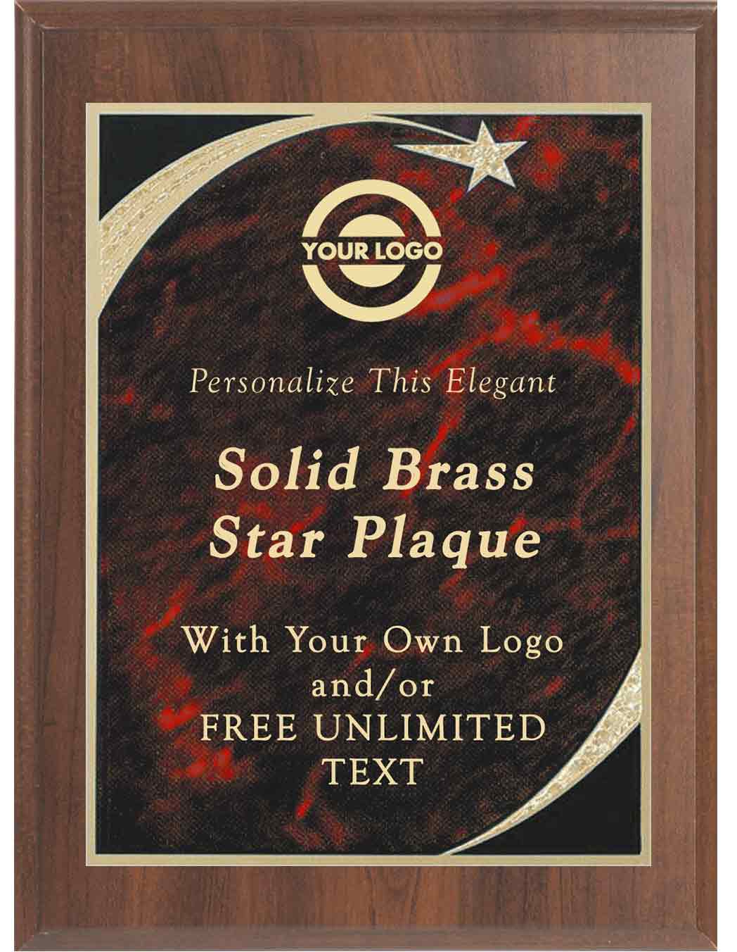 Laser Engraved Premium Sweeping Star Plaque - Red - Medals Award