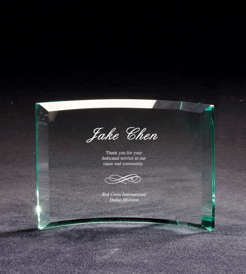 Premium Curved Glass Plaque Jade - Medals Award
