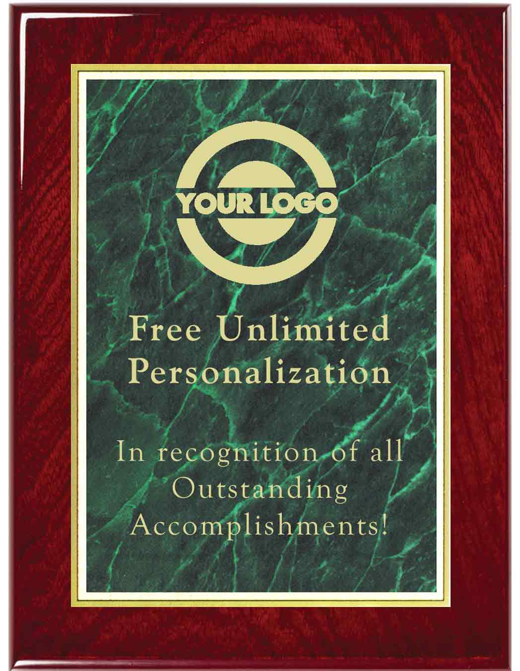 Laser Engraved Green Marble Gloss Finish Designer Plaque - Medals Award