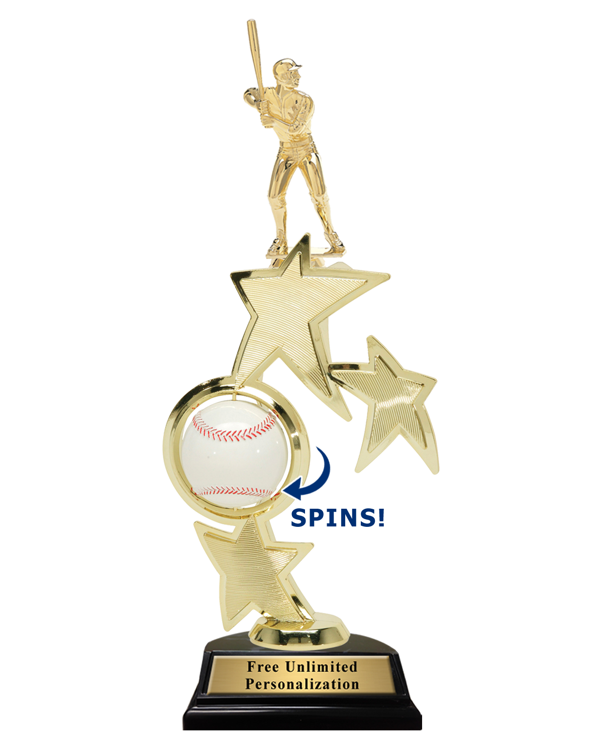 Triple Star Spin Action Baseball Trophy - Medals Award