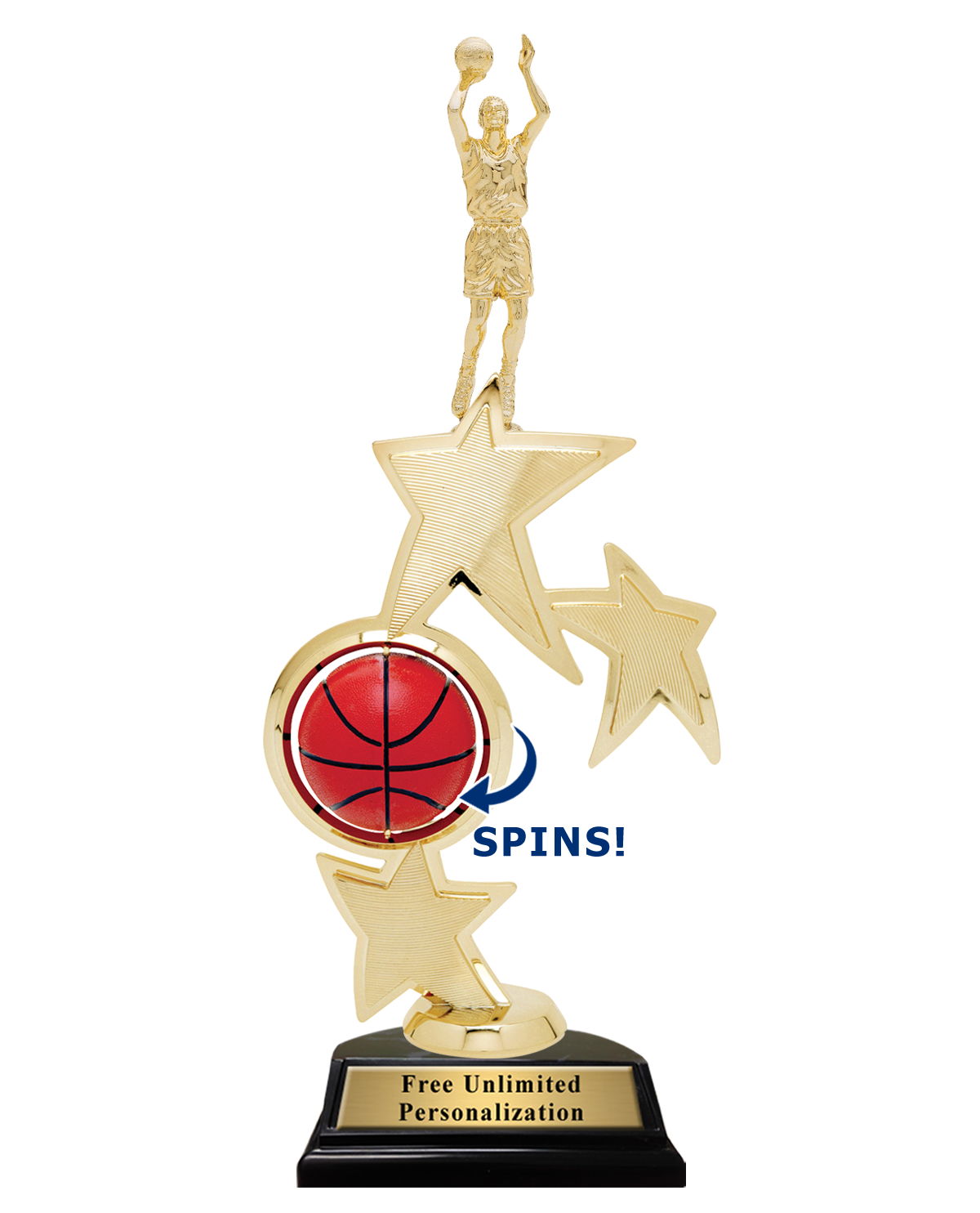 Triple Star Spin Action Basketball Trophy - Medals Award