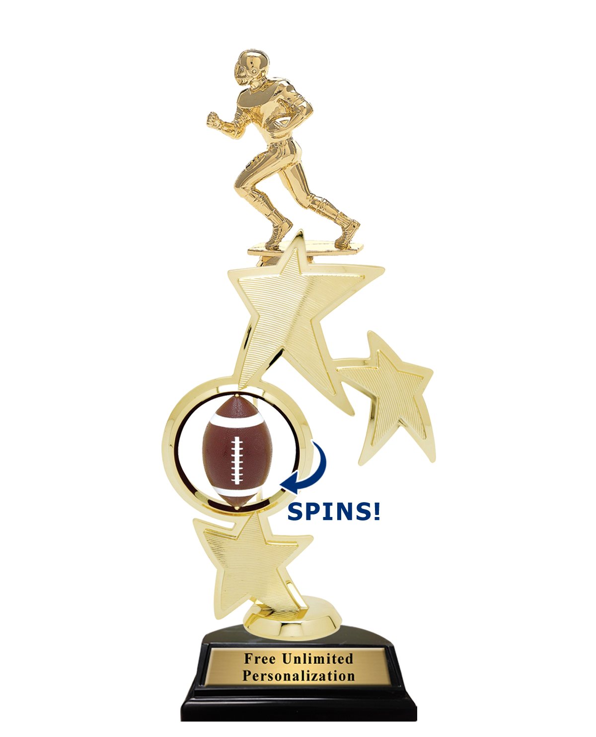 Triple Star Spin Action Football Trophy - Medals Award