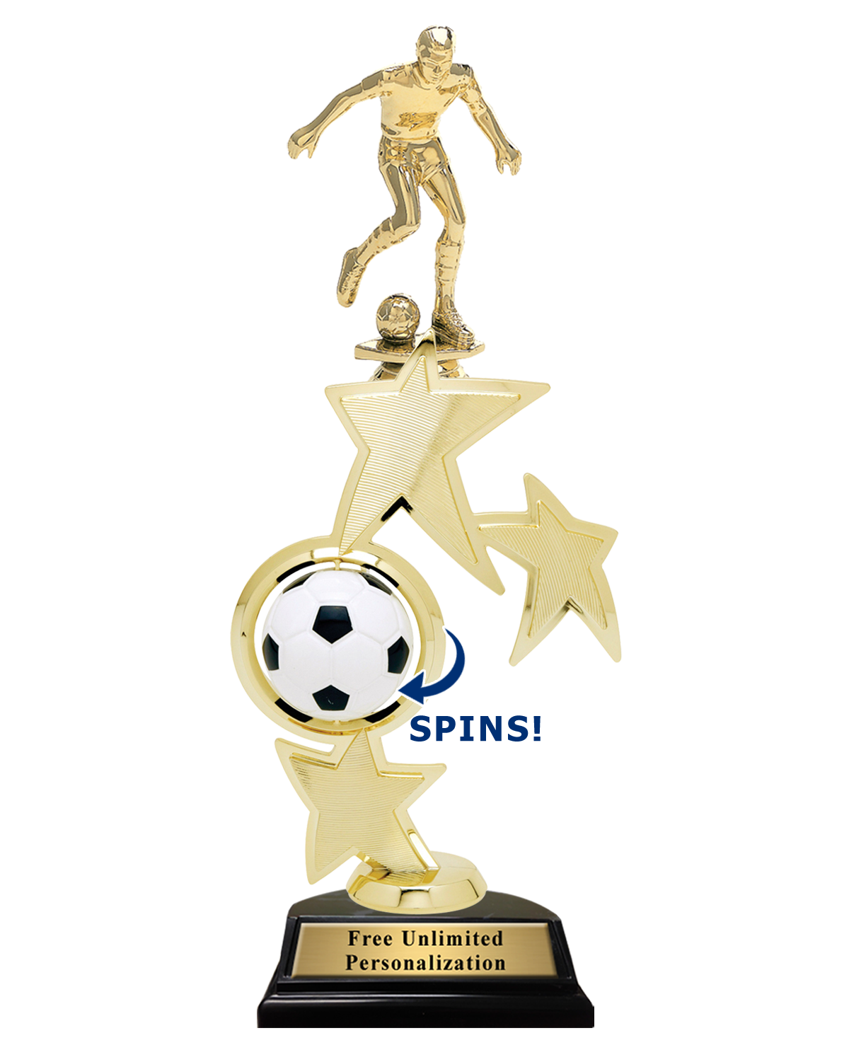 Triple Star Spin Action Soccer Trophy - Medals Award
